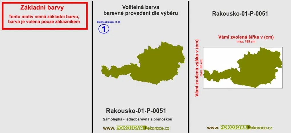 Mapa Rakouska - 01, Samolepky na zeď