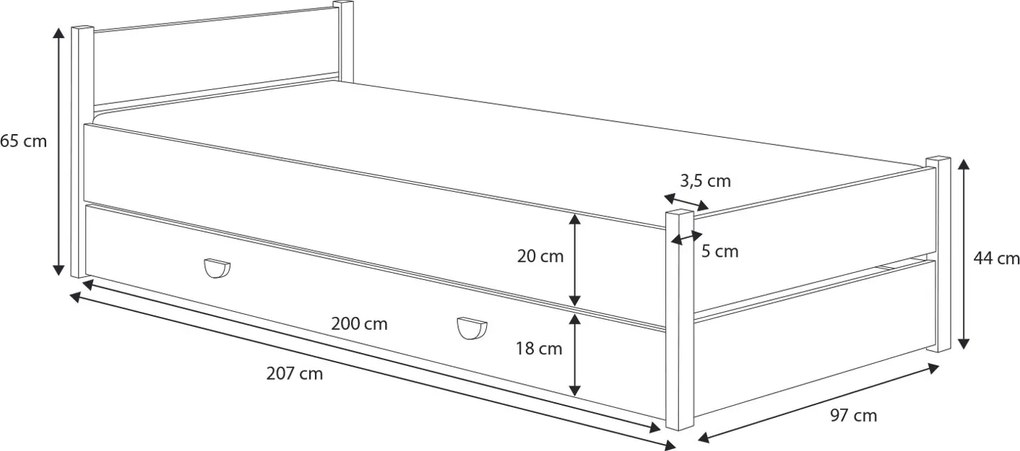 ADRK Furniture Dětská postel s matrací a šuplíkem MARCELLO