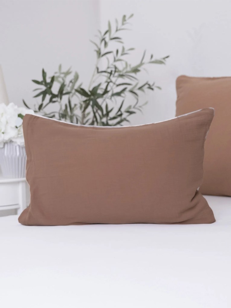 MK Lůžkoviny Mušelínový povlak na polštář 40 x 60 cm - Alexia Duo hnědá/krémová