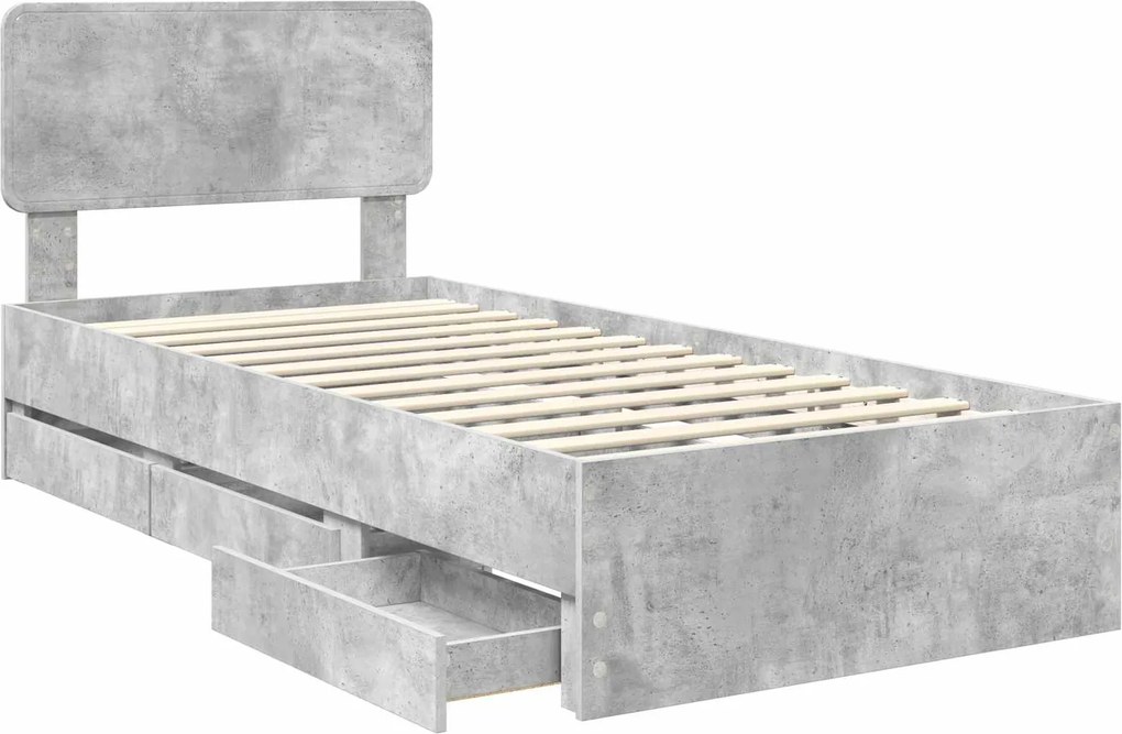Rám postele s čelo Betonově Šedá 90 x 190 cm Dřevěný materiál 3412230