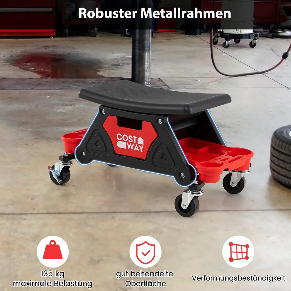 Costway Pojízdná stolička pro mechaniky Těžká dílenská stolička na kolečkách