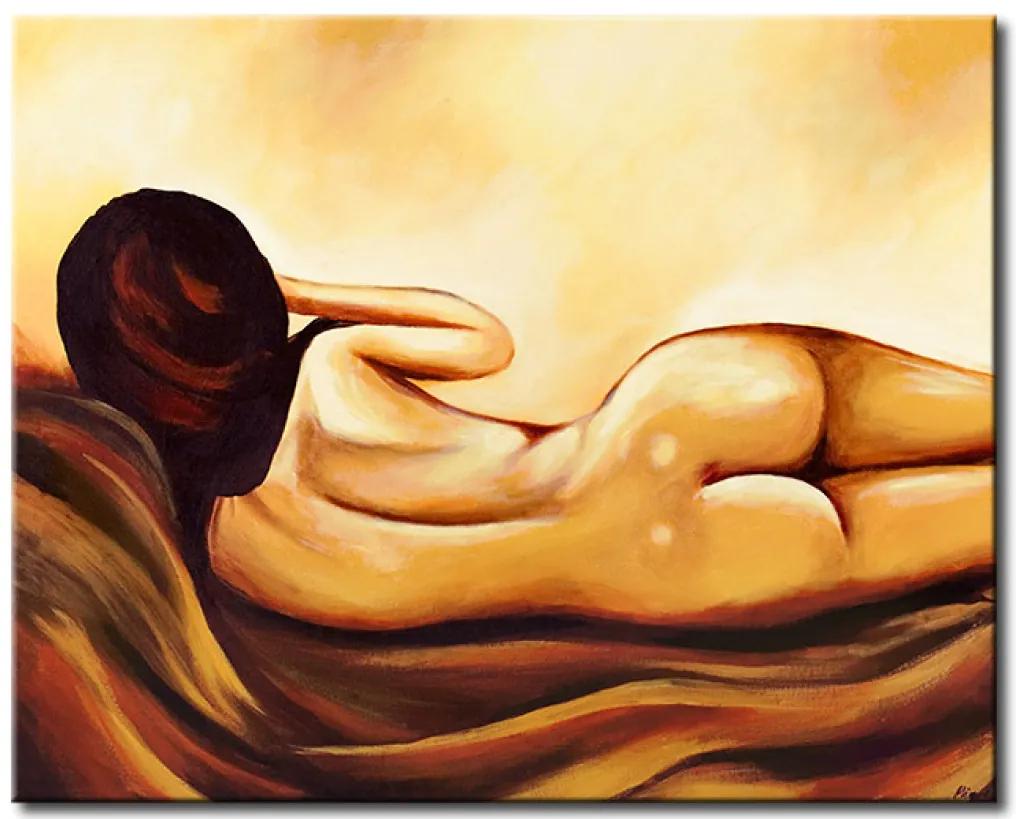 Obraz V očekávání (1dílný) - akvarel v legračním stylu se siluetou ženy