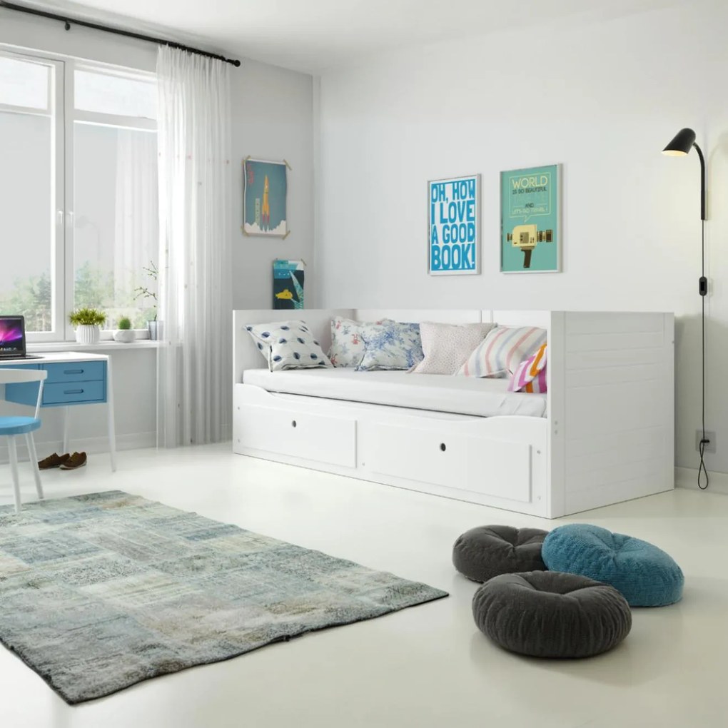 SMB Rozkládací postel s matrací HERME, 80-160x200 cm Dekor: Bílá