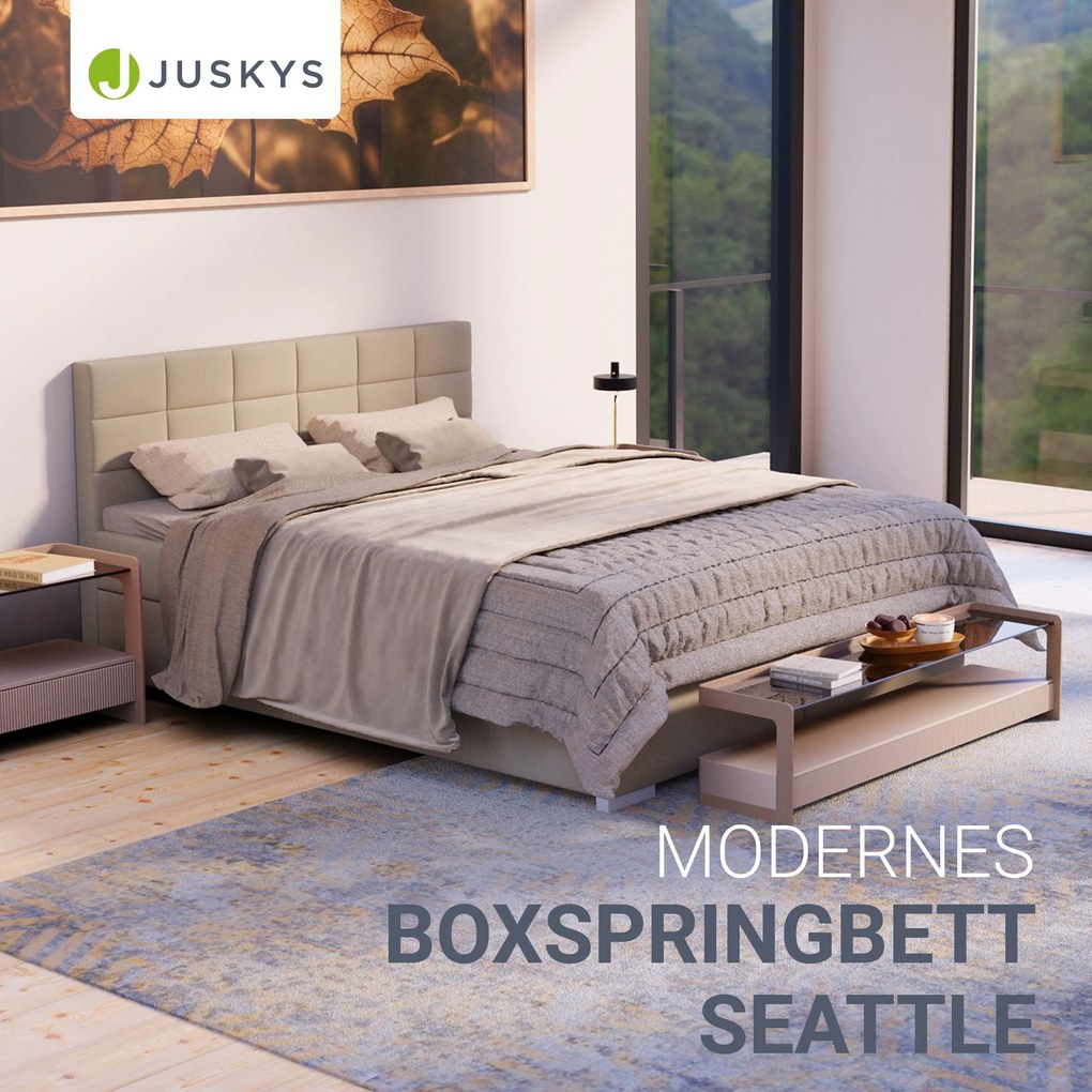 Juskys Postel boxspring Seattle s látkovým potahem Malmo Barva: světle šedá