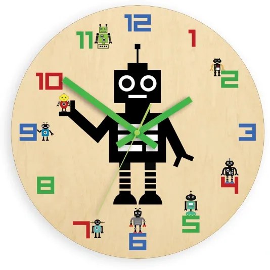 M.Clock Dětské nástěnné hodiny robot 30x30cm hnědé