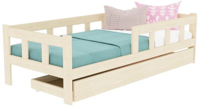 Benlemi Dřevěná jednolůžková postel FENCE 4v1 se zábranou a úložným šuplíkem Zvolte barvu: Bílá, Zvolte rozměr: 120x200 cm, Zvolte zábranu: S otevřeným vstupem