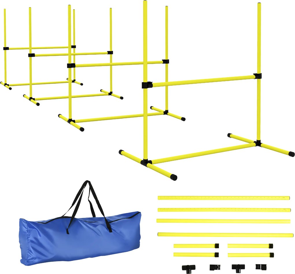 PawHut agility překážková sada 4 x překážky slalomové tyče sada pro výcvik psů z plastu žlutá 99x65x94cm pro aktivní výcvik psů | Aosom.de