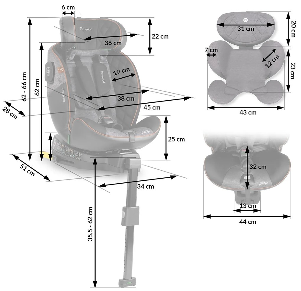 Autosedačka Nukido Prestige Line 0-36 kg ISOFIX v černé a šedé barvě pro bezpečné cestování