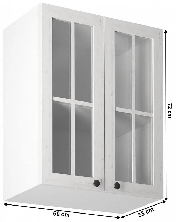 Tempo Kondela Horní kuchyňská skříňka PROVANCE G60, 2-dveřová, bílá/sosna andersen/sklo