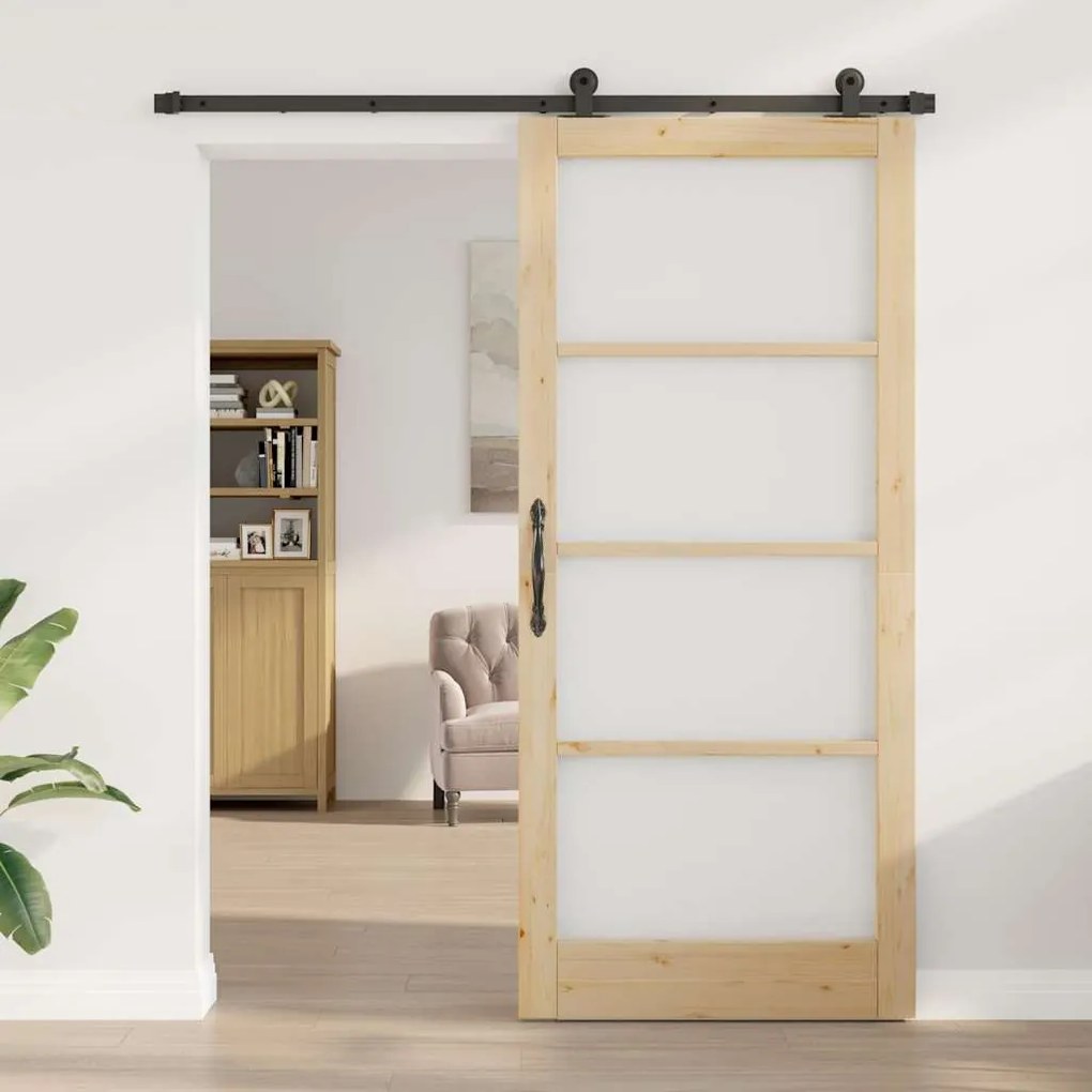Posuvné dveře ORKDAL 93 x 211 cm Masivní borové dřevo a sklo 3332009