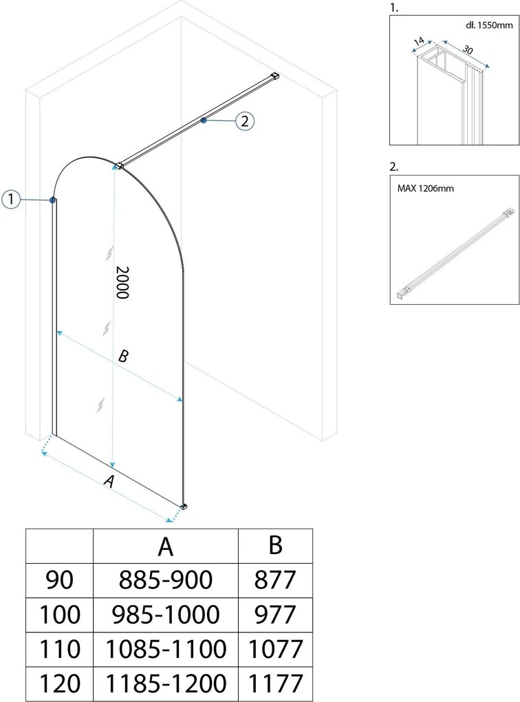 Rea Heaven, sprchová zástěna Walk-in 110 cm, měděná matná, REA-K6688