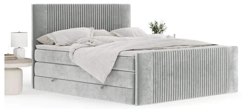 Světle šedá boxspring postel s úložným prostorem 160x200 cm Bergamo – Maison de Rêve
