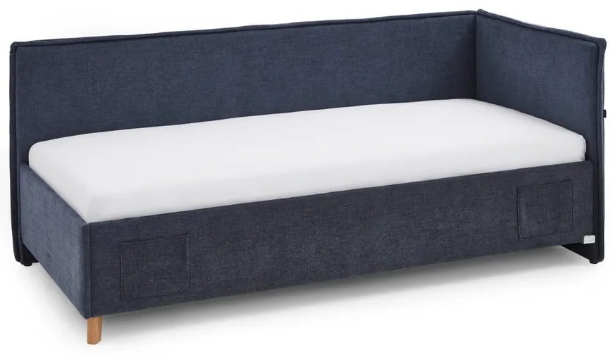 Tmavě modrá čalouněná rohová dětská postel s úložným prostorem s roštem 90x200 cm Fun – Meise Möbel Biano.cz