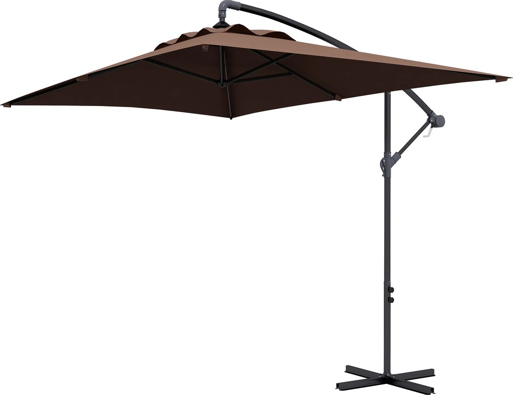Zastřešení Outsunny 294x193 cm s křížovou základnou a klikou - Voděodolný slunečník s UV ochranou pro terasu a balkon hnědý