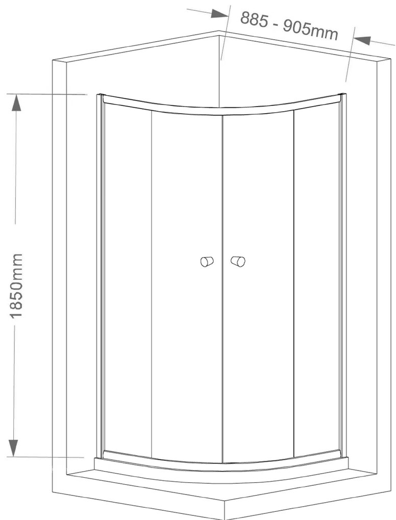 Aqualine Aqualine, ARLETA čtvrtkruhová sprchová zástěna 900x900mm, čiré sklo, HLS900Y