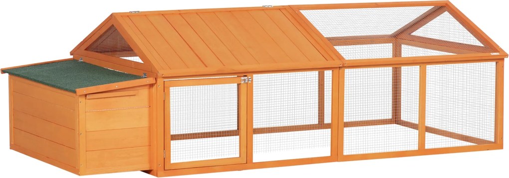 PawHut Venkovní kurník 240x112,5x76 cm Dřevěný kurník s otevírací střechou, uzamykatelnými dveřmi a hnízdící krabicí pro kuřata, králíky a kachny | Ao