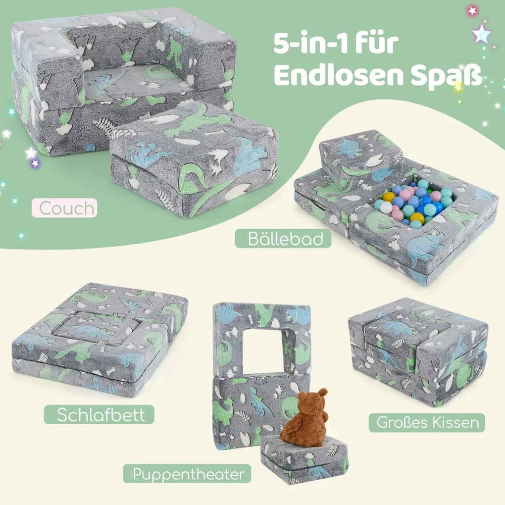 Costway Modular dětská pohovka Glow in Dark Play Sofa Modular Sofa, šedá