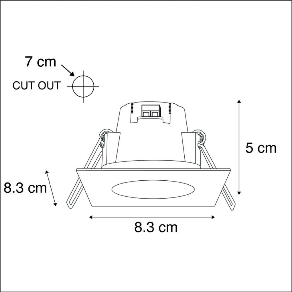 Sada 3 čtvercových ocelových zapuštěných reflektorů včetně LED IP65 - Simply