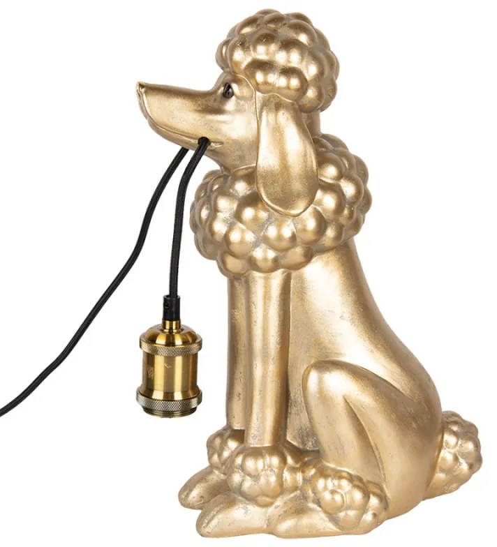 Zlatá stolní lampa pes pudl s žárovkou v tlamě 27x16x38 cm