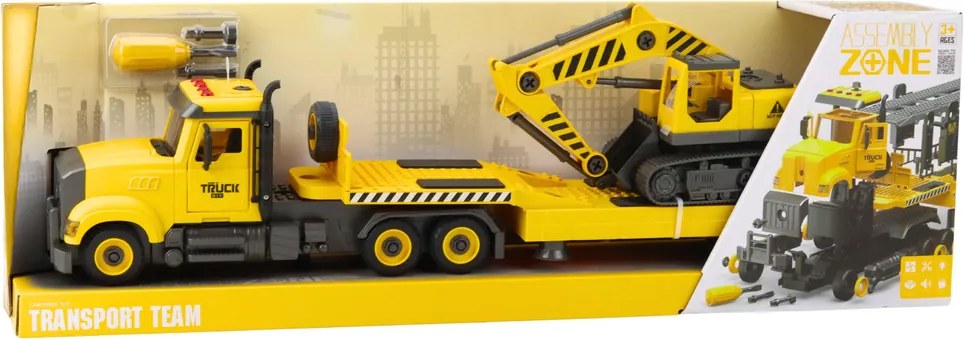 LEAN Toys Nákladní auto, odtahovka, model ke složení, DIY, pásové rypadlo, světla, zvuky