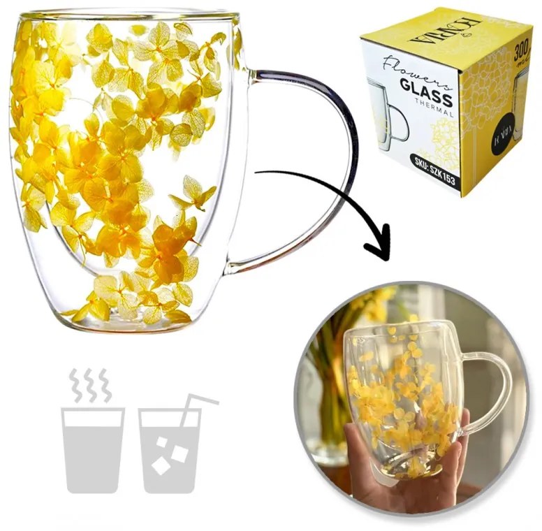 Flamenco Mystique Termální sklo s květinami hortenzie 300 ml dekorativní sklenice 1 ks SZK153