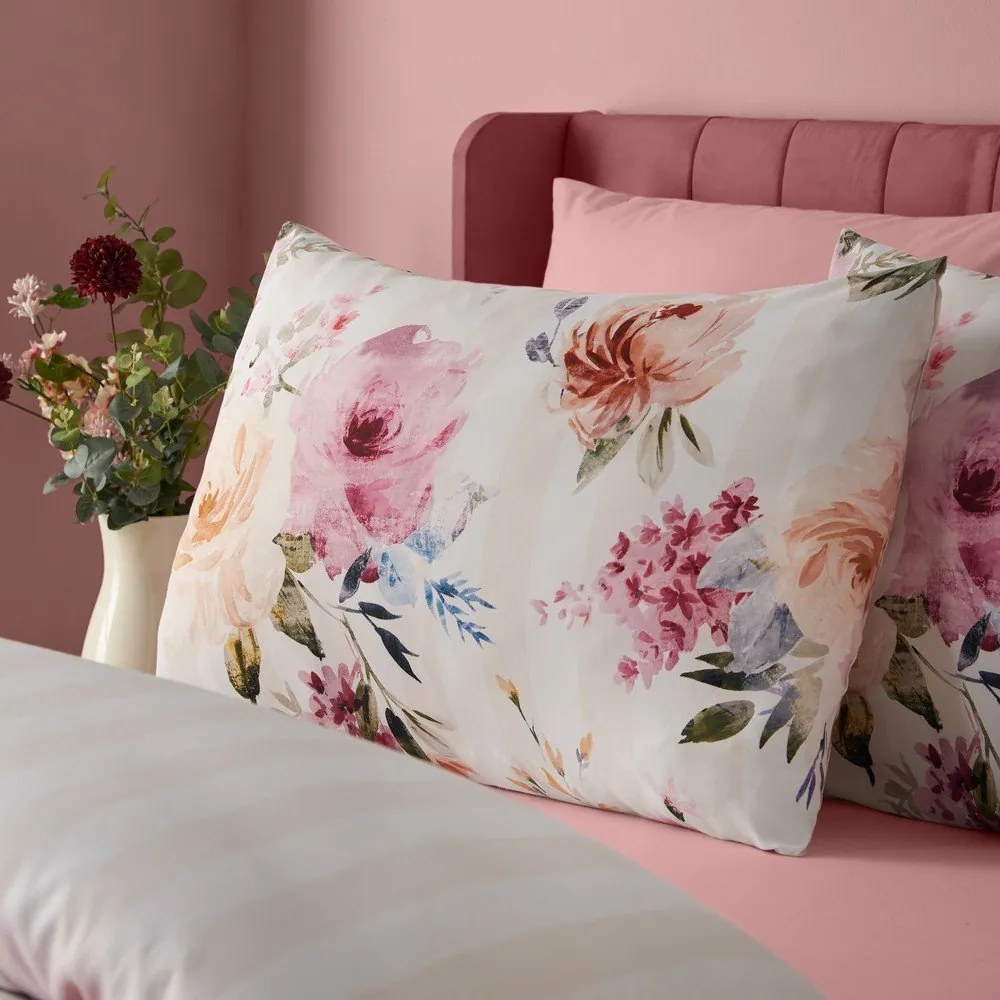 Krémové povlečení na dvoulůžko 200x200 cm Floral Stripe – Catherine Lansfield