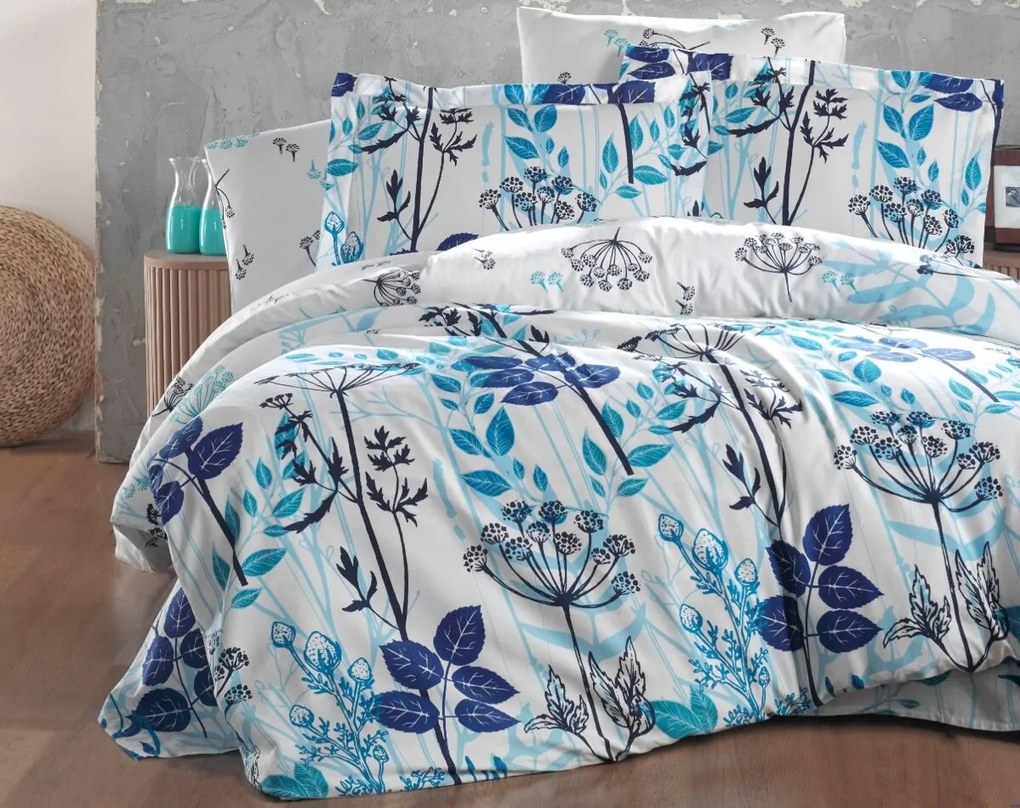 Brotex Povlečení Satén Exclusive Garden blue 240x220 / 2x70x90cm