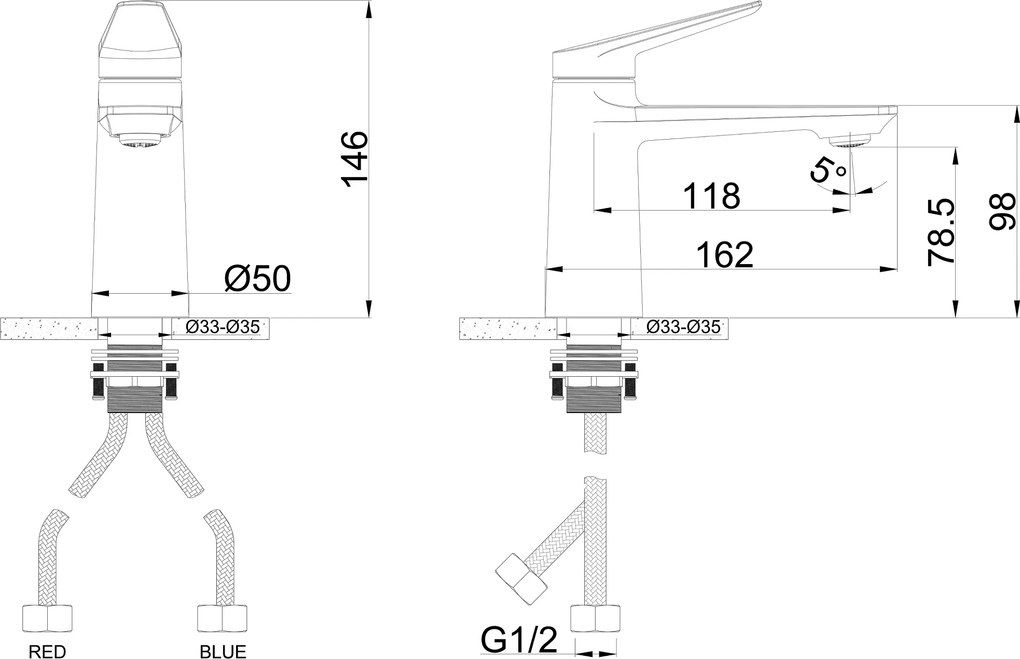 Gamma Evo, umyvadlová baterie h-146, zlatá lesklá, GMA-BEU-GD