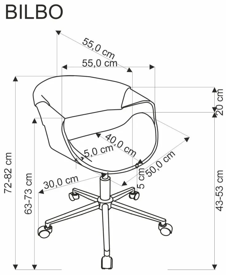 Kancelářské otočné křeslo BILBO — ekokůže, překližka, ořech / černá (rozbaleno)