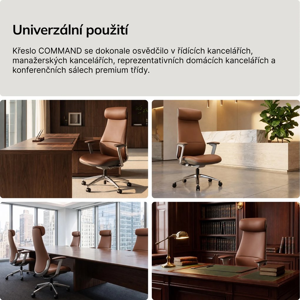 Kožené kancelářské kancelářské křeslo pro ředitele hnědé: COMMAND