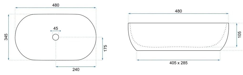 Keramické umyvadlo na desku REA Amelia 48x34,5 cm warm