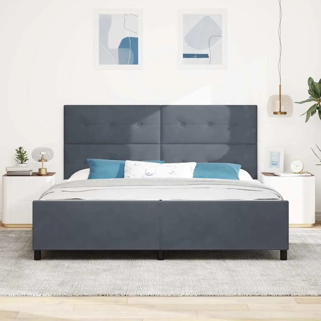 Postel s boxspringem s čelo Tmavě šedá 200 x 200 cm samet 3344964
