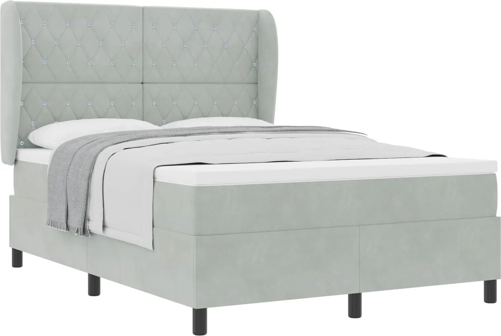 Postel s boxspringem s čelo Světle šedá 200 x 160 cm samet 3340880