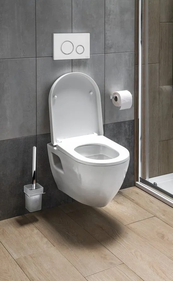 Sapho , Závěsné WC NERA s podomítkovou nádržkou a tlačítkem Schwab, bílá, NS952-SET5