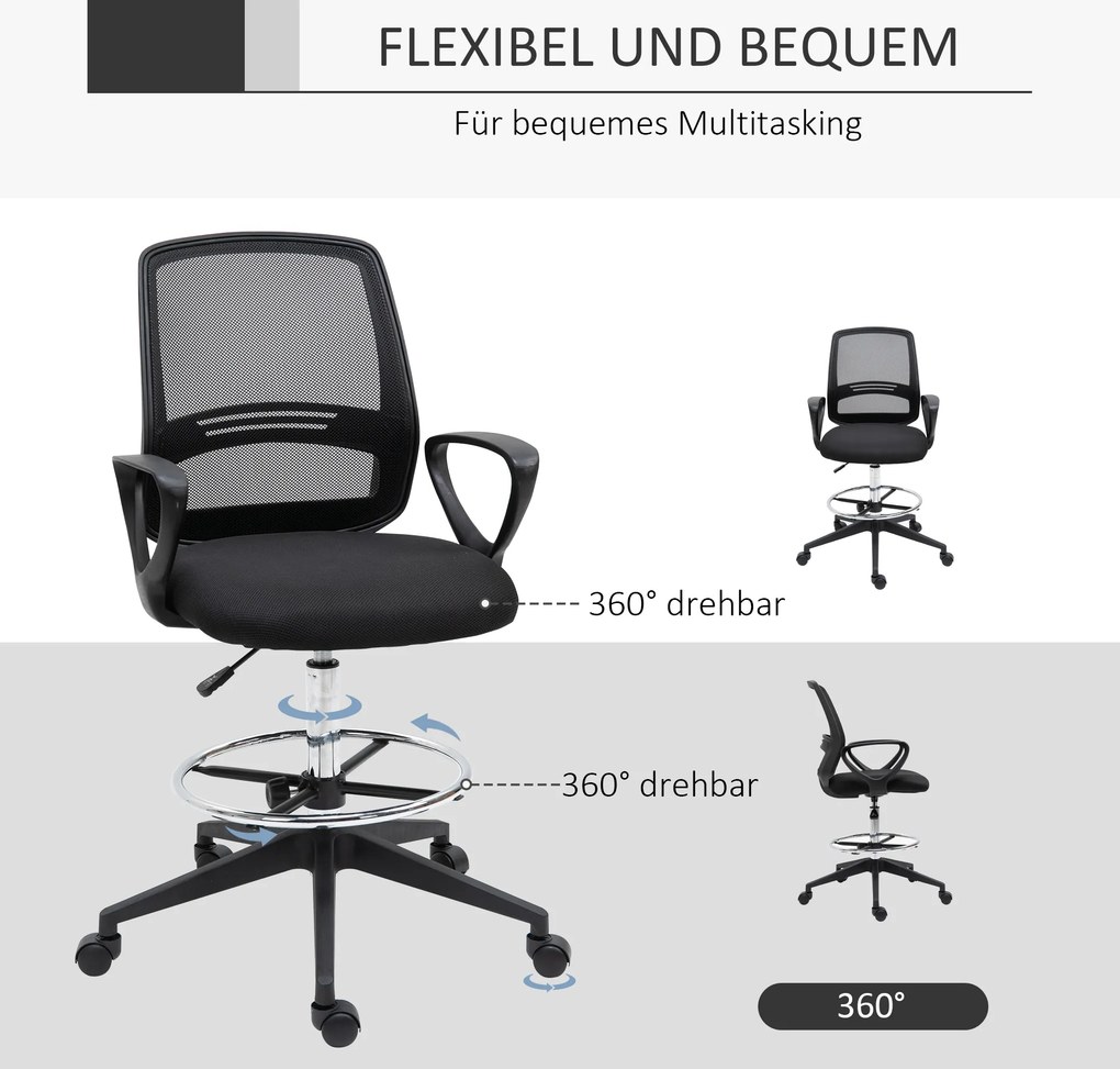 Kancelářská ergonomická otočná židle Vinsetto s nastavitelnou výškou a podnožkou kovová 59,5x60x102,5-126cm
