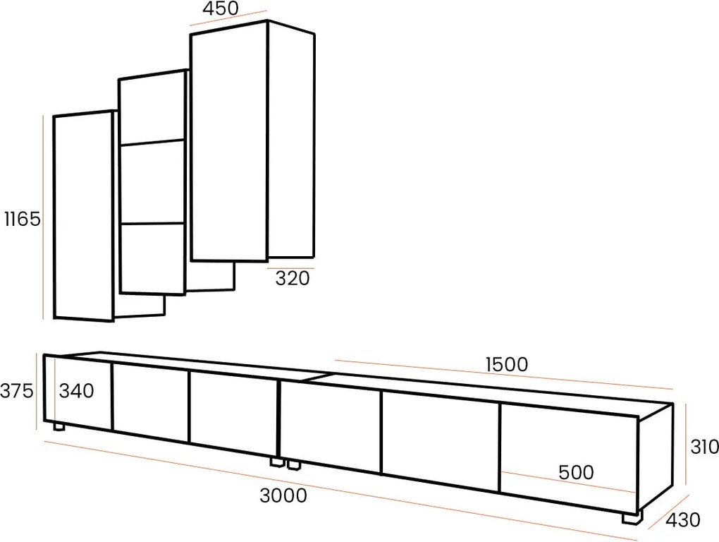 GAB Obývací stěna LORONA 17, Bílá 300 cm