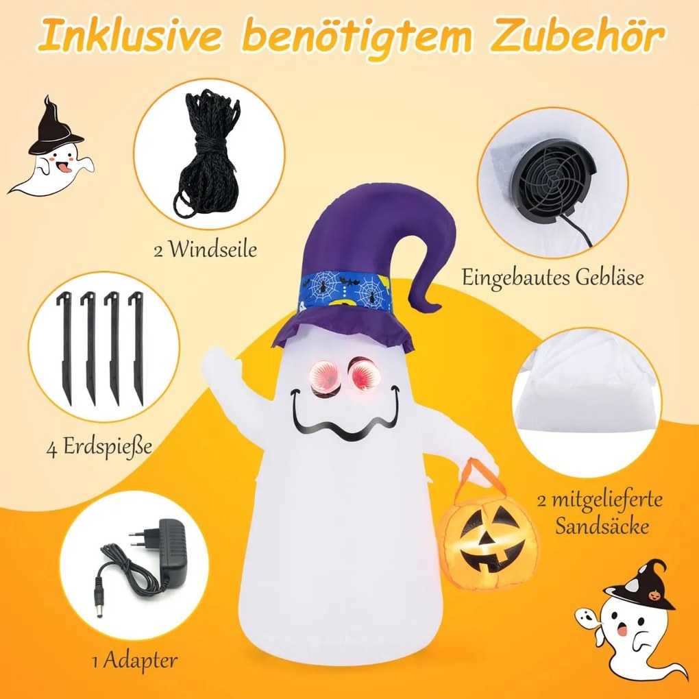 Costway 180 CM LED nafukovací halloweenský duch s dýní Venkovní hrozná dekorace