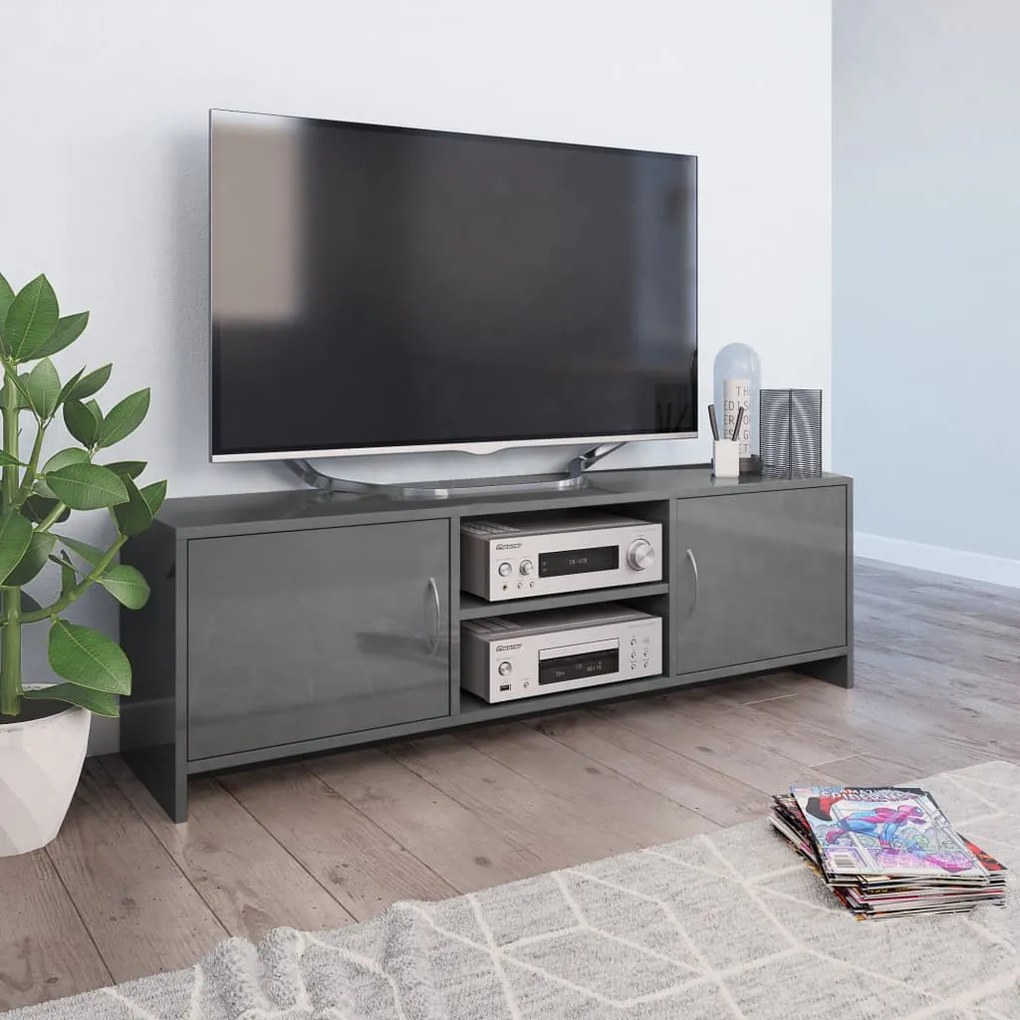 800287 vidaXL TV stolek šedý s vysokým leskem 120 x 30 x 37,5 cm dřevotříska