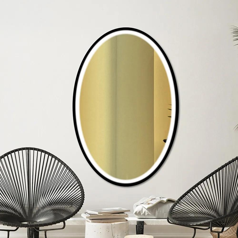 Zrcadlo Nordic Oval Black LED - gold glass Rozměr: 70 x 110 cm