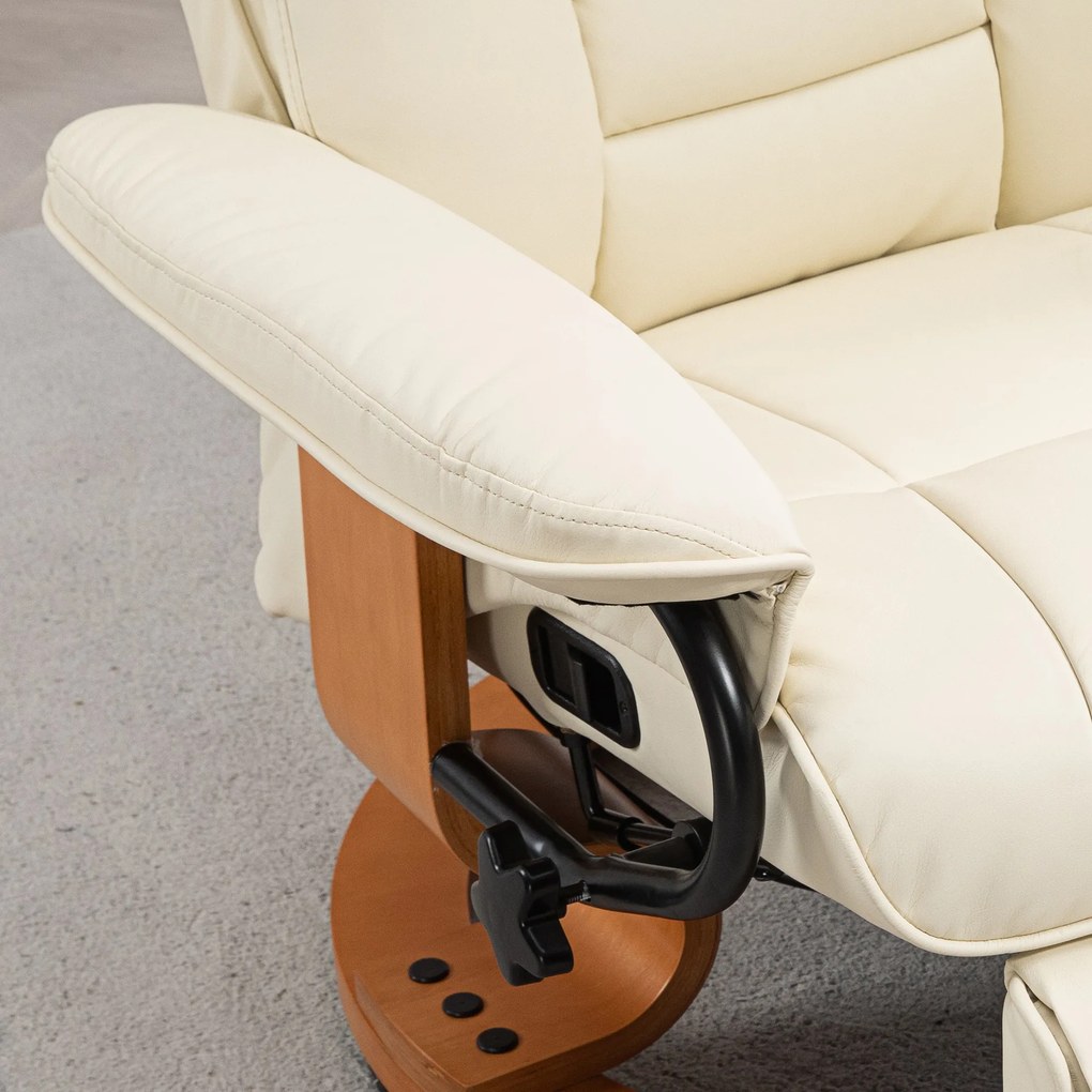 HOMCOM TV křeslo s funkcí polohování, otočné křeslo s nastavitelným opěradlem, lounge křeslo s nosností do 150 kg, umělá kůže, krémové