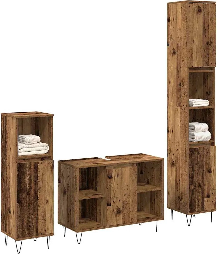 Sada koupelnového nábytku 3 ks Staré dřevo 30 x 30 x 180 cm 3378507