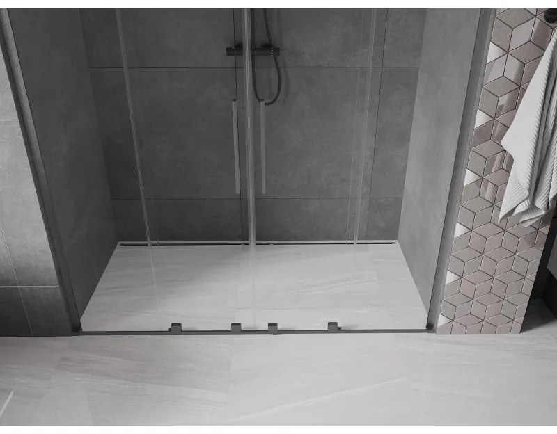 Mexen Velar L Duo, posuvné sprchové dveře do otvoru 170 cm, 8mm čiré sklo, grafit broušený, 871-170-003-02-66