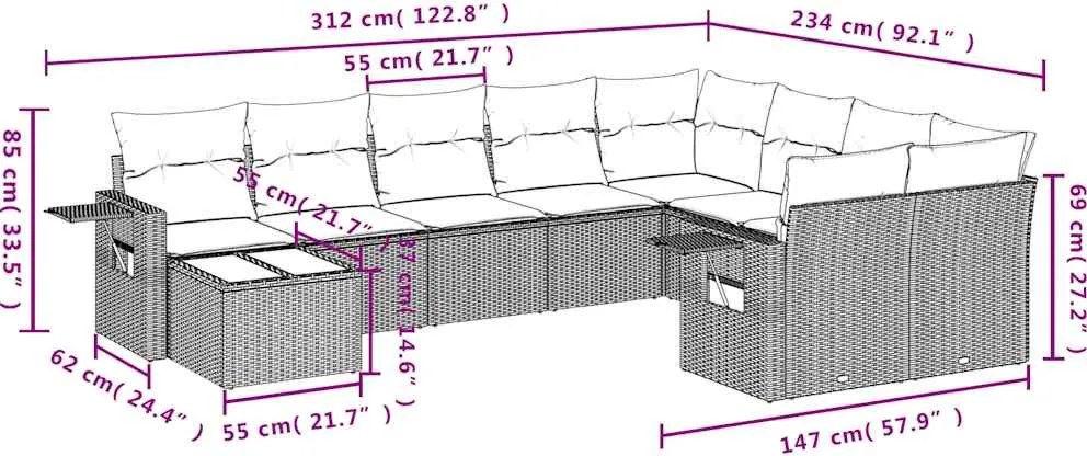 10dílná zahradní sedací souprava s poduškami béžová polyratan 3252995