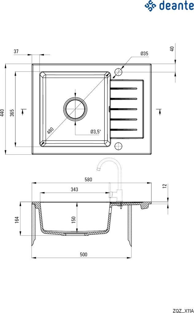 Deante Dřez Zorba s odkapávačem, granit - ZQZ 211A grafit