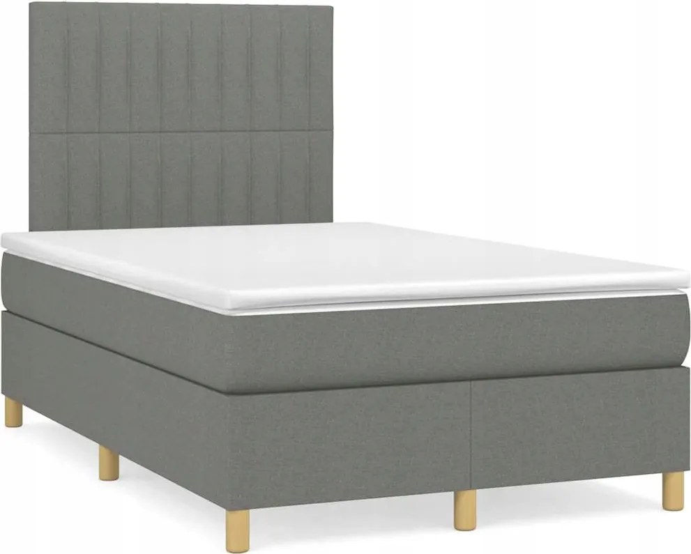 Box Spring Postel S Matrací A Led Textil Tmavě Šedá Svislé pruhy 120 x 19
