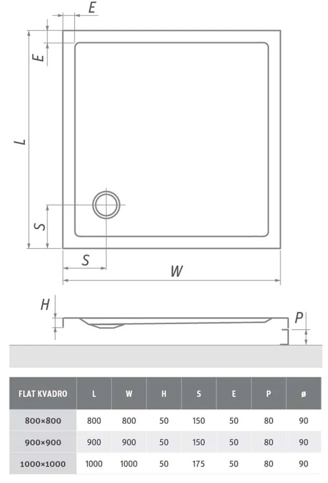 Roth Flat Kvadro, Sprchová vanička čtvercová 100x100 cm 8000120