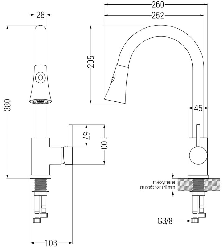 Mexen Cesar, 1-komorový granitový dřez 775x470x190 mm a dřezová baterie Elia, bílá, 6514-20-670101-20