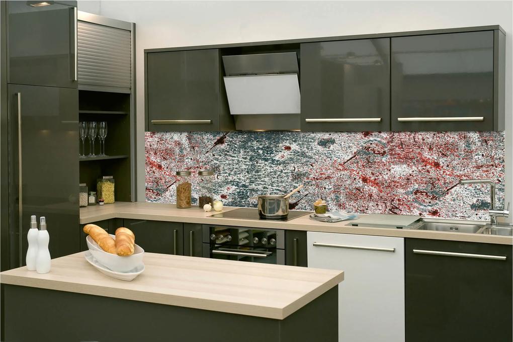 DIMEX | Fototapeta do kuchyně Starý plech KI-260-262 | 260 x 60 cm | šedá, červená