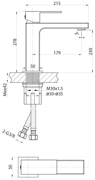 Sapho - Umyvadlová baterie CUBEMIX 27,8 cm matná černá