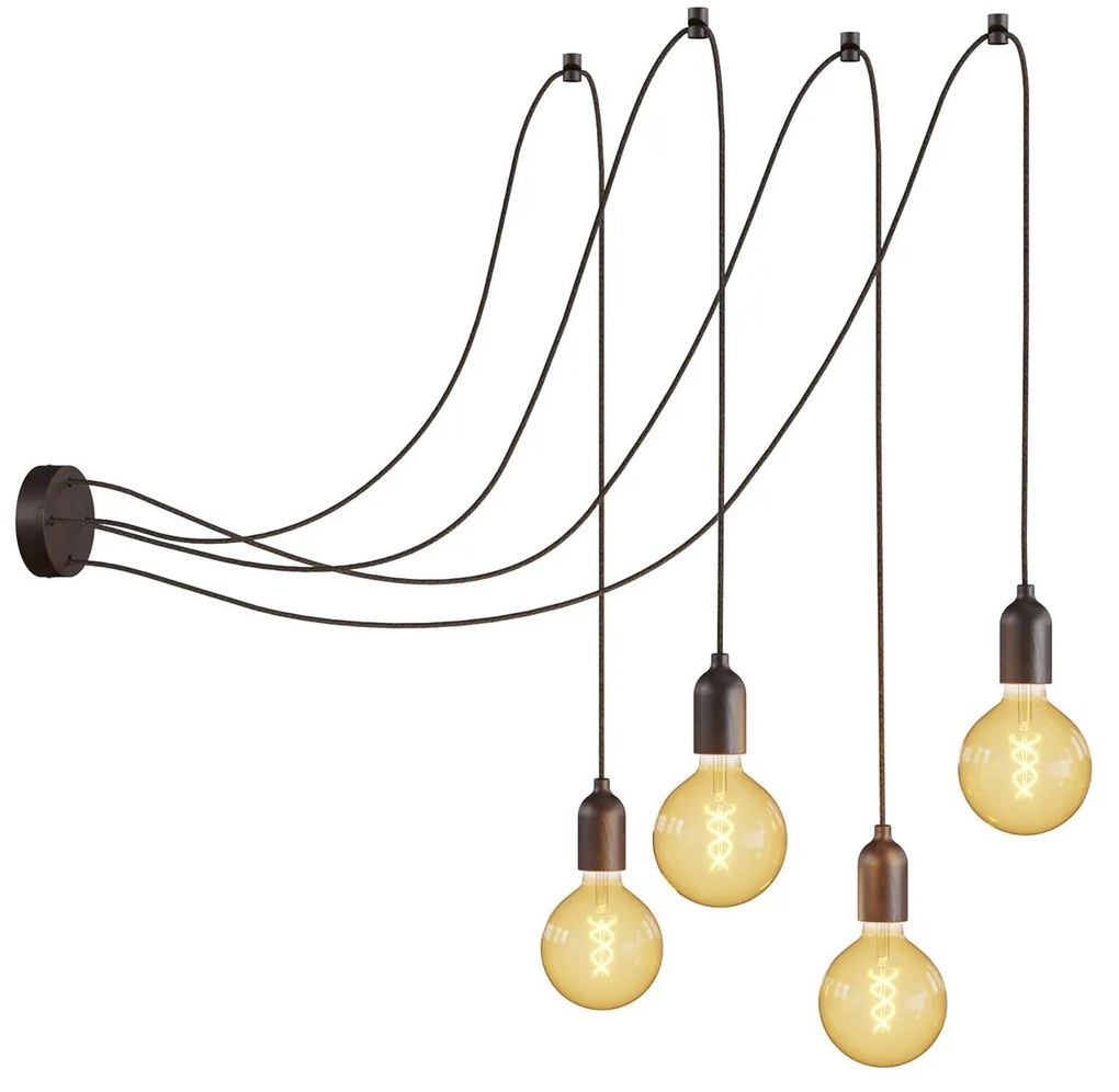 creative cables Závěsná lampa Spider se 4 světly, textilním kabelem a dřevěnou úpravou Barva: Neutrální